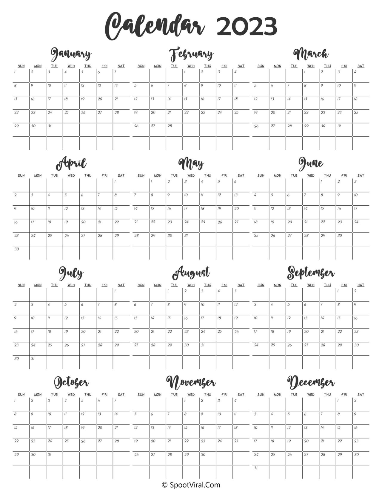 2023 Yearly Calendar - Latest Calendar Printable Templates