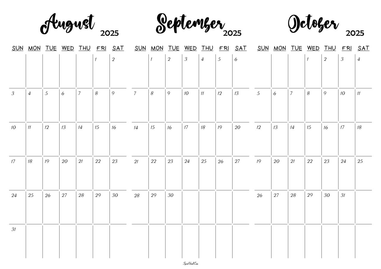 August To October 2025 Calendar Templates - SpootViral