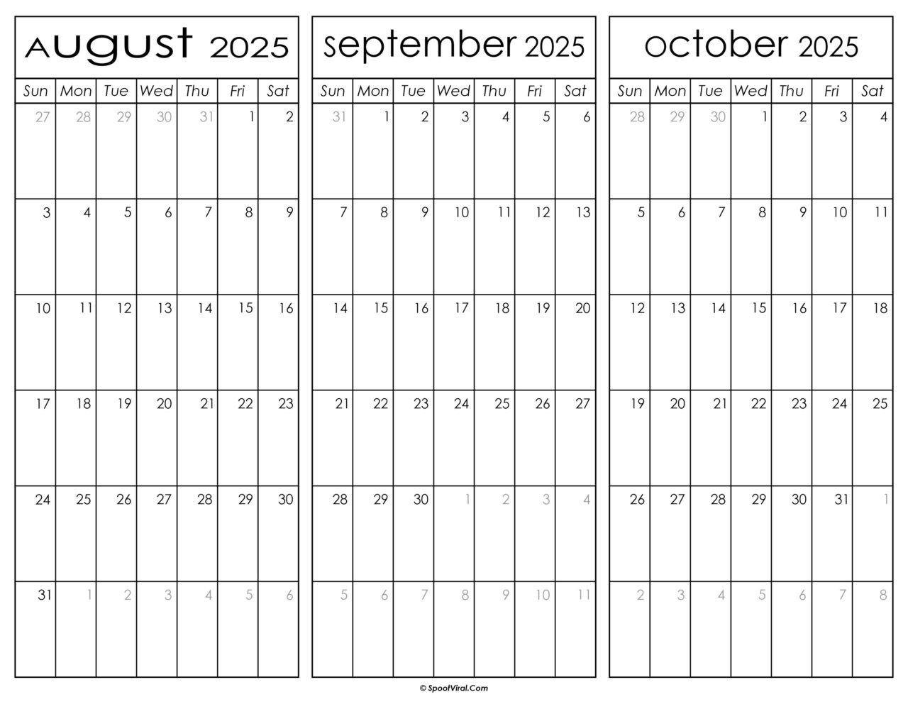 August To October 2025 Calendar Templates - SpootViral