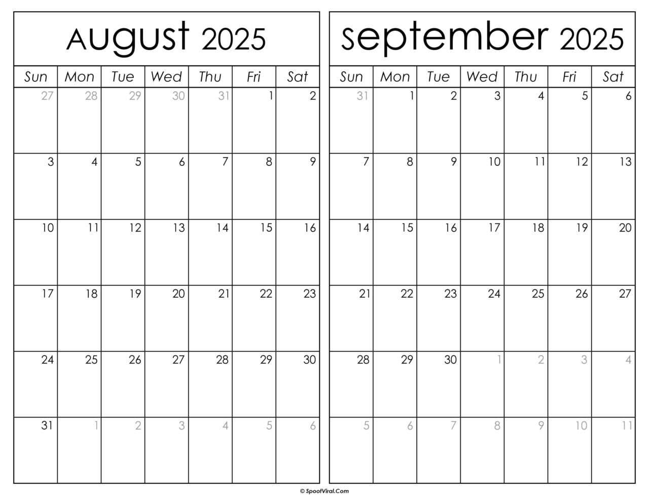 August September 2025 Calendar Templates - SpootViral