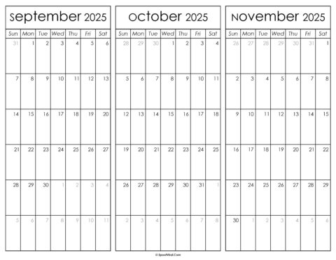 September To November 2025 Calendar Templates - SpootViral