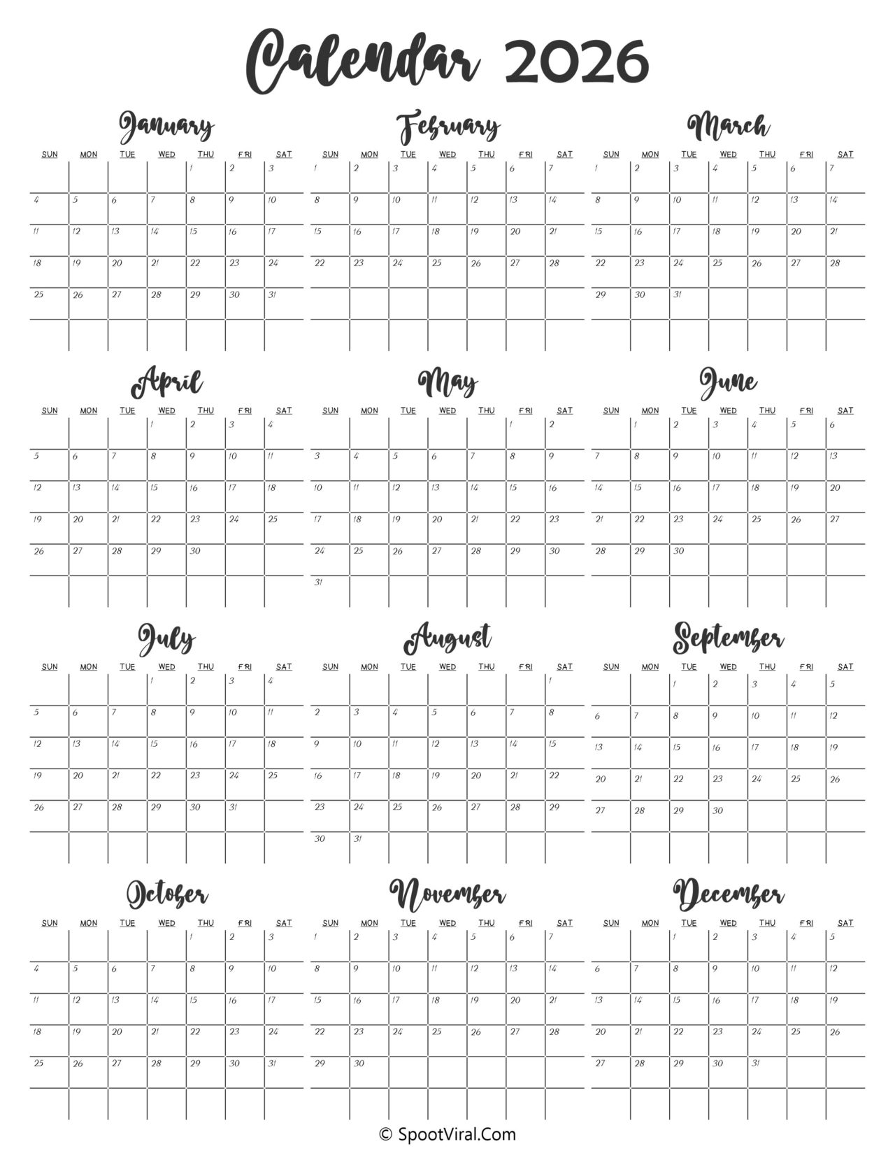 2026 Yearly Calendar - Latest Calendar Printable Templates