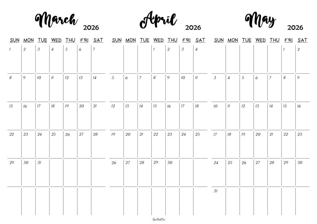 March To May 2026 Calendar Templates - SpootViral