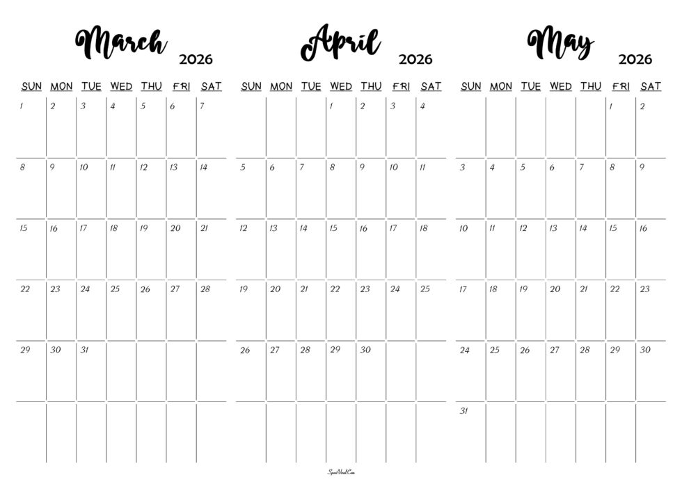 March To May 2026 Calendar Templates - SpootViral